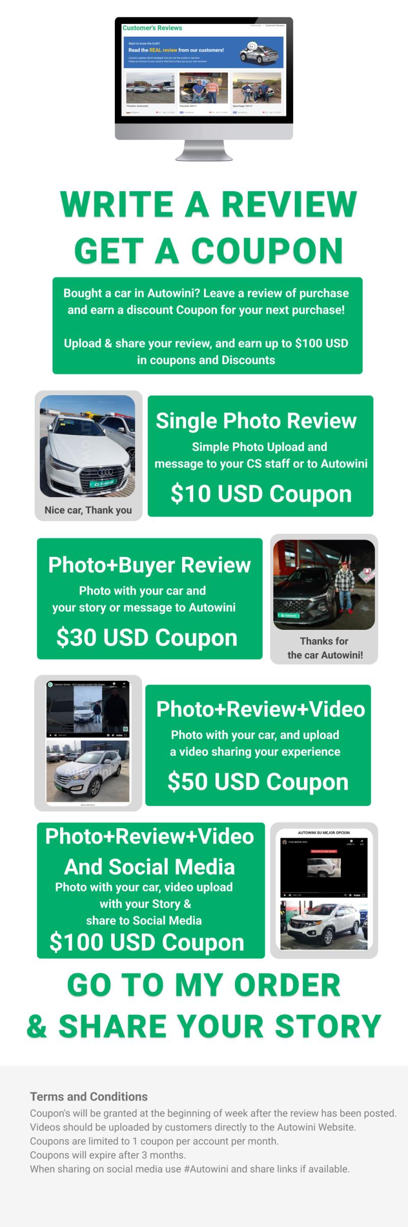 Make a review, get a reward! Notice | Autowini
