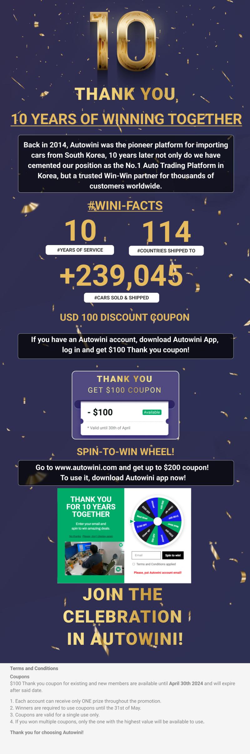 Autowini 10th Anniversary Notice | Autowini