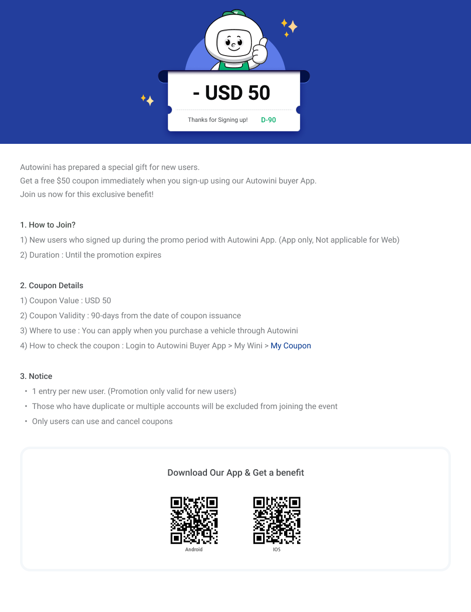 Sign-up with Autowini App & Get FREE $50!! Notice | Autowini